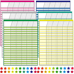 Youngever 6 Pack Multi-Color Laminated Dry Erase Incentive Chart with 120 Reward Star Stickers for Chore Responsibility, School Attendance, Homework Progress Tracking Chart (17 Inch x 22 Inch)