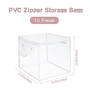 Remittur 10 PCS Clear Zippered Storage Bags with Handles,Sweater Storage with Two-Way Zipper,Foldable Closet Organizer Bed Sheet Organizer,Cube Plastic Storage Organizer,Bag,Bin for Clothes,Towel