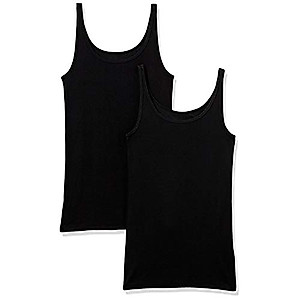 Amazon Essentials Women's Slim-Fit Thin Strap Tank, Pack of 2, Black, Small