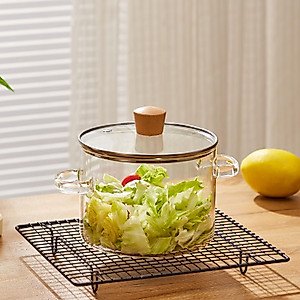 Mzowgzk Glass Cooking Pot with Lid-1.9L/64oz, Heat Resistant Borosilicate Glass Cookware Stovetop Pot Set, Simmer Pot with Cover Safe for Soup, Milk, Baby Food