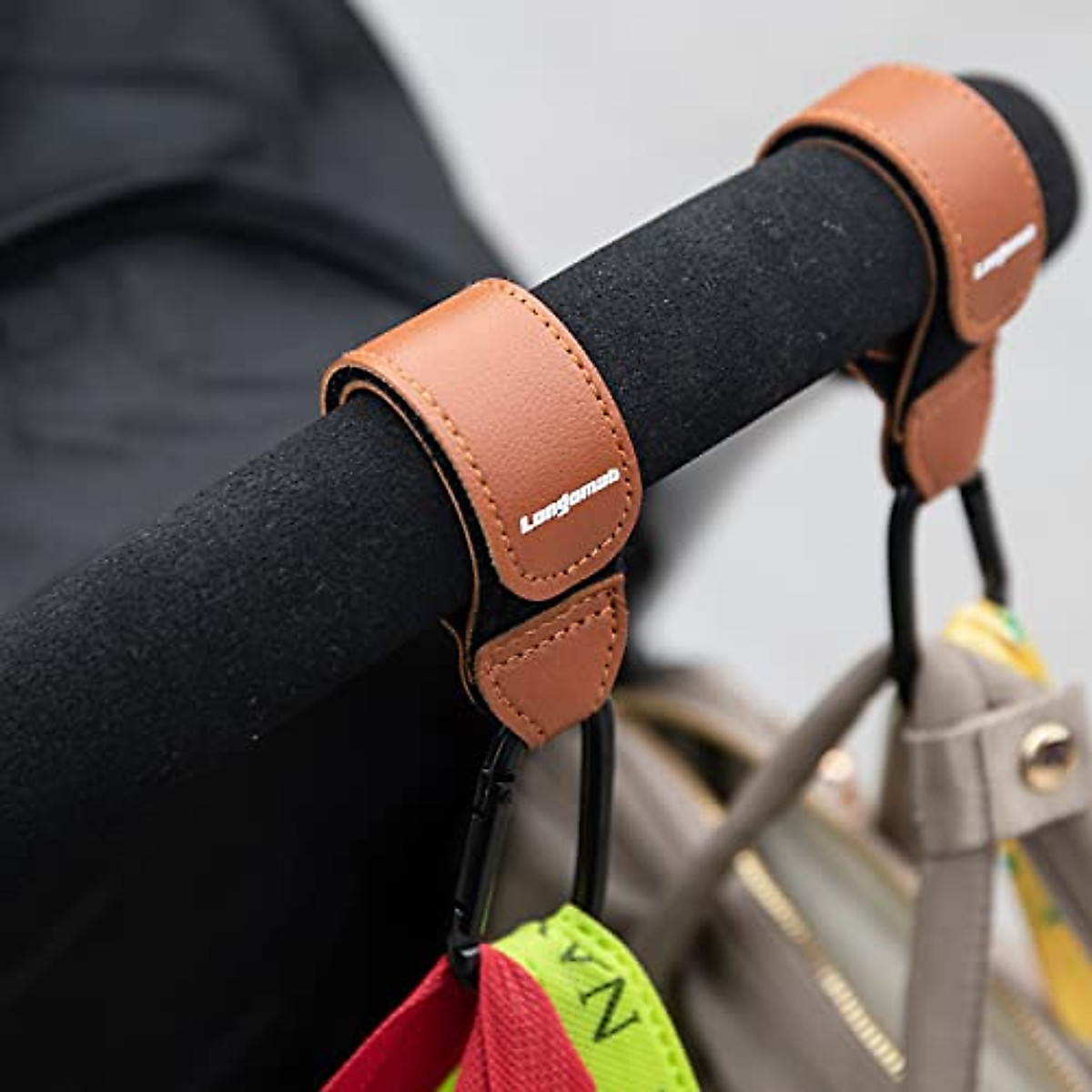 （4-Pack）Baby Stroller Hooks Clip or Hanging Diaper Bag Universal Hooks Accessories for Stroller and Car or Shopping Cart (Black and Brown)