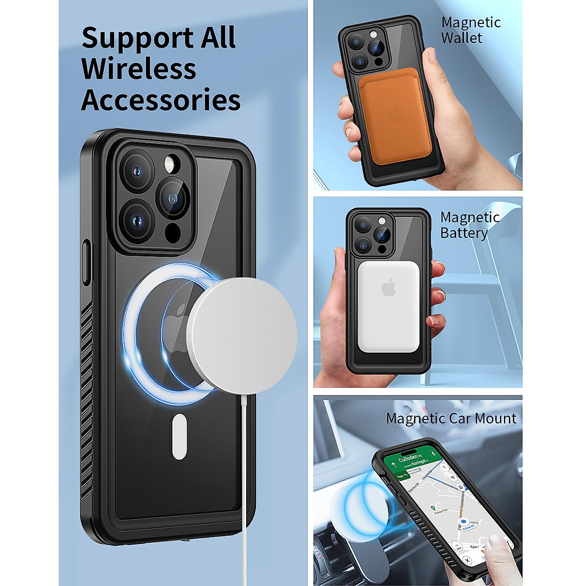 Lanhiem for Magnetic iPhone 14 Pro Max Case, Waterproof Dustproof Case with Built-in Screen Protector Compatible with Magsafe, Full Body Protective Cover for iPhone 14 Pro Max 6.7 inch -Black