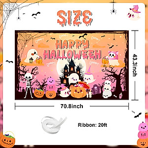 Lecheme Happy Halloween Backdrop Orange Pink Halloween Backdrop for Kids Cute Ghost Pumpkin Spooky Castle Halloween Banner Halloween Photo Booth Background