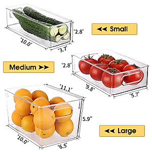Refrigerator Organizer Bins, Clear Pantry Organization and Storage with Cutout Handles, Set Of 6 Stackable Plastic Freezer Organizer Bins for Fridge, Cabinet, Kitchen Countertops - BPA Free