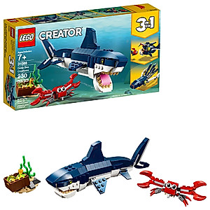 LEGO Creator 3 in 1 Deep Sea Creatures, Transforms from Shark and Crab to Squid to Angler Fish, Sea Animal Toys, Gifts for 7 Plus Year Old Girls and Boys, 31088