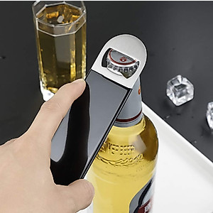 Saedy 3 Pcs Rubber Flat Bottle Opener, Bartender Bar Flade Speed Opener Stainless Steel, 7 Inch, Black