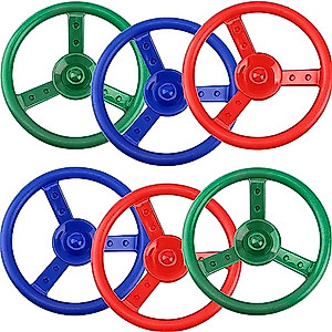 SGBETTER 6 Pack Playground Steering Wheel Kids Swingset Steering Wheel Toys Accessories for Backyard Outdoor Playhouse Treehouse, 3 Color (Green, Blue, Red)