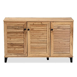 Baxton Studio Coolidge Oak Brown Finished Wood 3-Door Shoe Storage Cabinet