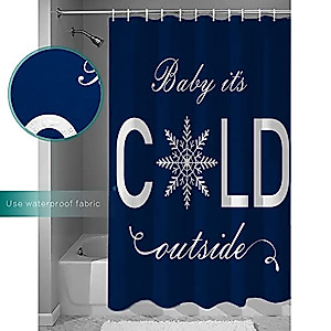 LBHAUSE Waterproof Fabric Shower Curtain, Christmas Shower Curtain for Bathroom Curtains Bathtubs Hotel Washable Shower Curtains with 12 Hooks Standard 60x72 Cold Winter Snowflakes Blue Backdrop