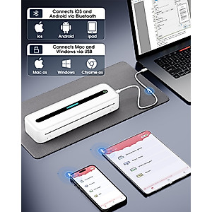 Portable Printer Wireless Bluetooth for iPad iPhone Android - A4 Inkless Laptop Printer for 2"/3"/4"/8.26"/8.5x11 Thermal Paper - 300DPI Mobile Printer for Vehicle Travel Home Office School Dorm