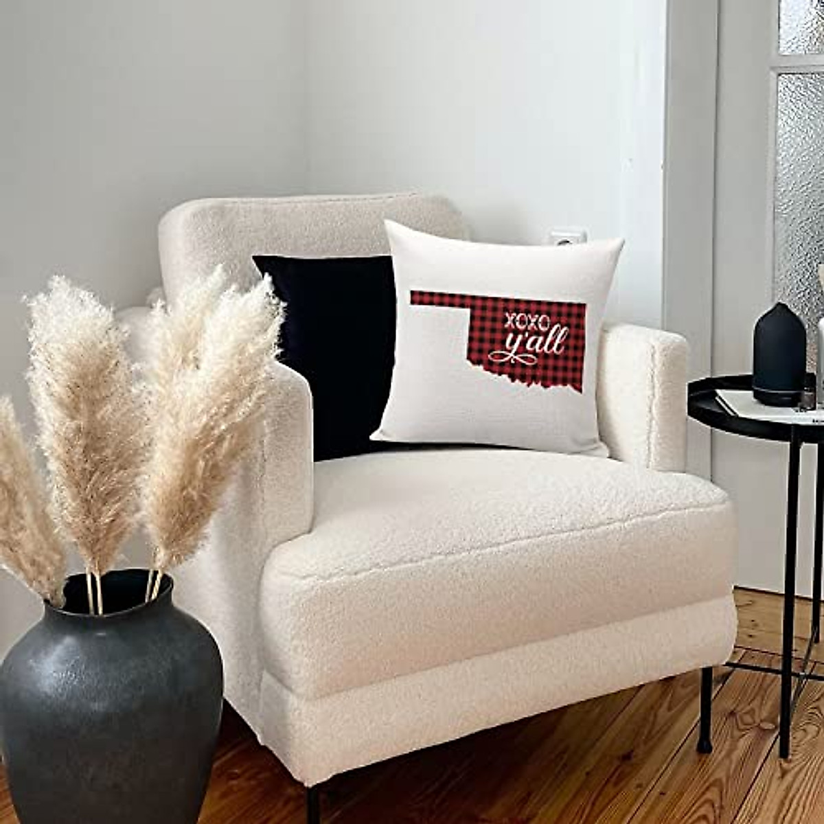 Red Black Buffalo Plaid Oklahoma State Map Throw Pillow Covers Love Pillow Case Home State Cushion Cover Going Away Gift Valentine's Day Decor Square Pillowcase Valentines Day Gift 24"x24"