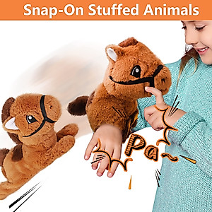 iPlay, iLearn Wrist Pals Toddler Plush Slaps Bracelets, 2PCS Baby Soft Stuffed Farm Animal Toy, Infant Cow & Horse Wristband Set, Birthday Party Gift for 1 2 3 4 5 6 7 Kid Girl Boy Child