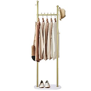 tonchean Gold Coat Rack Metal with Natural Marble Base Free Standing Clothes Rack Hotel Hall Tree for Hanging Clothes, Bags, Hats for Bedroom, Office, Hallway, Entryway, Living Room