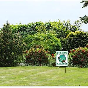 Clean Up After Your Dog Signs (4 Pack, 9 x 12") With Metal H-Stakes, Double Sided,No Dog Poop Lawn Signs,Outdoor & Sturdy