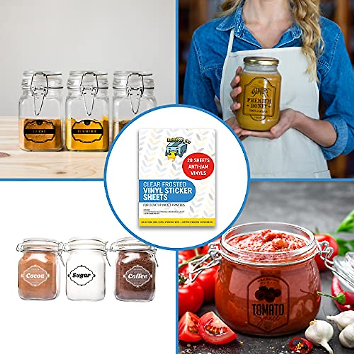 Clear Printable Vinyl for Inkjet Printer (Clear Sticker Paper | Waterproof | 20 Sheets) - Transparent Inkjet Printable Vinyl Sticker Paper Avoid Jams for Printers | Transparent Sticker Paper