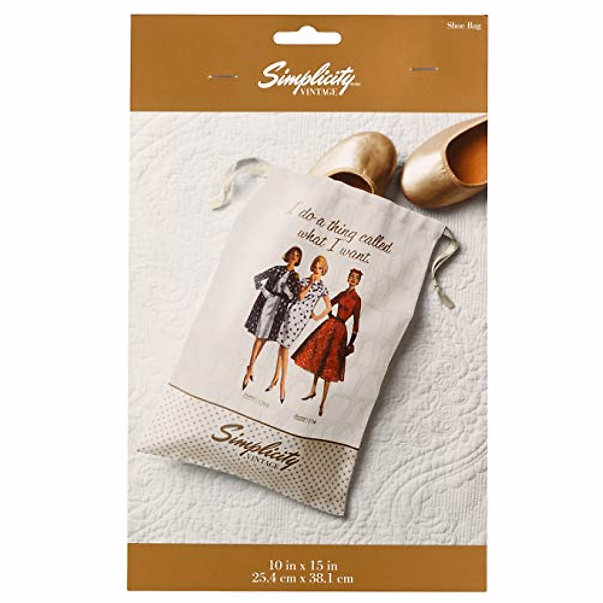 Simplicity Vintage 5607003001 Retro Fashion Travel Shoe Bag with Drawstring Closure, 10 x 15 Inches