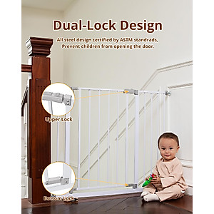 InnoTruth Extra Tall Baby Gate for Stairs and Doorways, 29" to 39.6" Width with 36" Height,Dog Gate for The House with Wall Pressure Mounted Frame, Auto Close Pet Gates for Toddler,Milk White