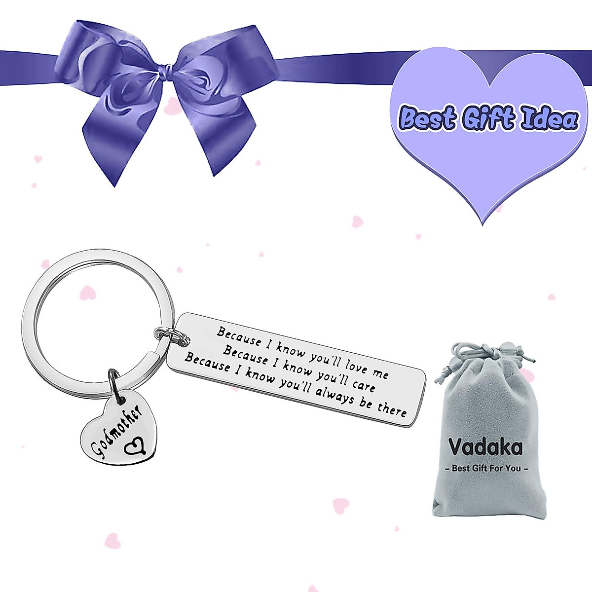 Mother's Day Gift Godmother Gift from Godchild Christmas Keychain for God Mother Jewelry Keychain First Communion Present Thank You Key Chain for Godmother Baptism Jewelry Christen Birthday Present