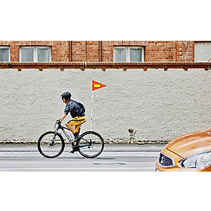 Bike Safety Flag Heavy Duty Fiberglass Pole Polyester Flag with Reflective Strip（1 Pcs)