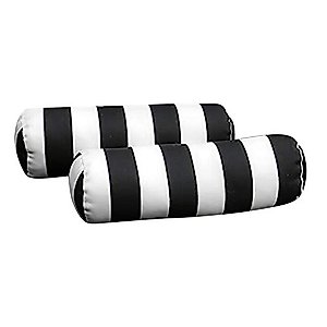 Set of 2 Indoor/Outdoor Decorative Bolster/Neckroll Pillows - Black and White Stripe
