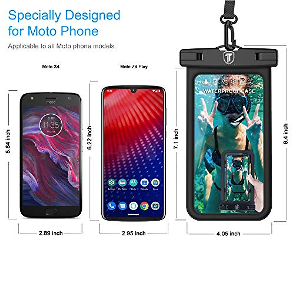 Tiflook Floating Waterproof Phone Pouch with Lanyard and Armband Dry Bag Holder Underwater Case for Motorola Moto G Power G Stylus G Play E E6 One 5G G7 Power G7 Play G6 Z4 Z3, Black