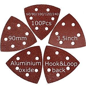 XXGO 3-1/2 Inch 90mm Triangular 60/80 /100/120 /240 Grits Hook & Loop Multitool Sandpaper Contains 20 of Each Fit 3.5 Inch Triangular Oscillating Multi Tool Sanding Pads Pack of 100 XG9010