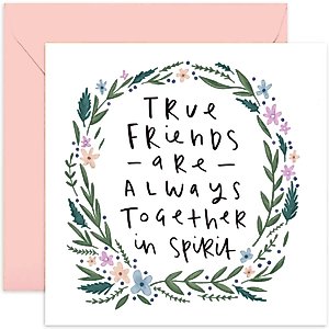 Old English Co. True Friends Together In Spirit Birthday Card - Cute Flower Wreath Female Card for Best Friend | Happy Floral Gift for Ladies, BFF, Her | Blank Inside & Envelope Included