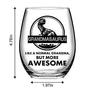 Waipfaru Grandmasaurus Like a Normal Grandma But More Awesome Stemless Wine Glass, Funny Grandma Wine Glass, Ideal Christmas Birthday Gifts for Grandma Grandmother Granny Mom Friends Women Her, 15Oz
