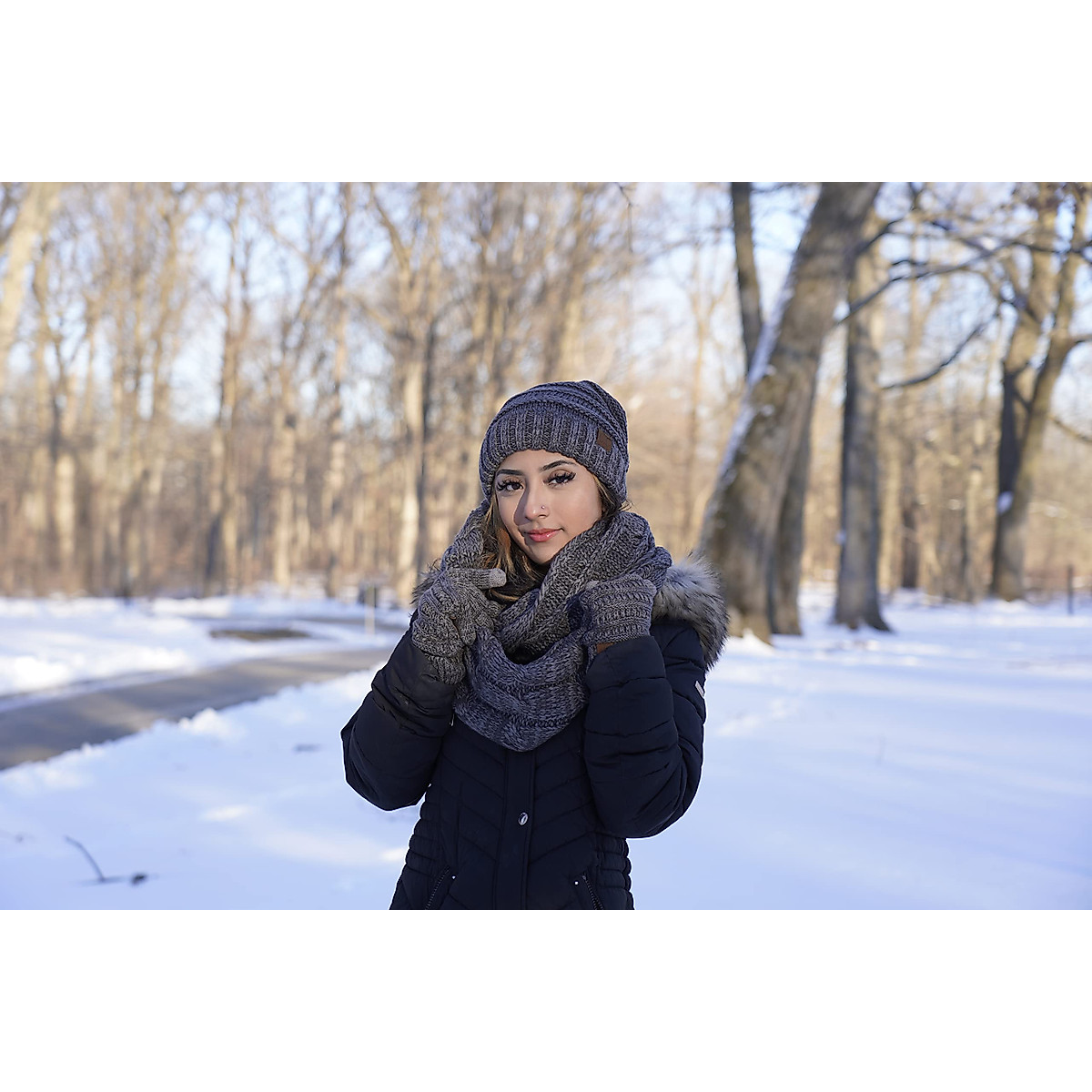 Funky Junque Oversized Beanie, Glove, & Scarf Bundle: Violet