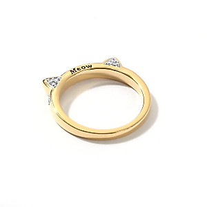 DZON 10k Yellow Gold 1/10CT TDW Round Diamond Accent Cat Ears Ladies Fashion Ring Love Gift for Women (I-J,I2)