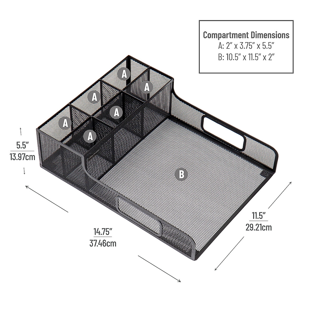 Mind Reader Utensil Napkin & Plate Holder, Silverware Organizer, Serving Tray, Metal Mesh, 11.5"L x 14.75"W x 5.5"H, Black