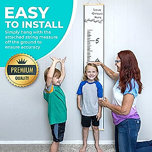 Height Growth Chart for Kids - Love Grows Here Height Growth Farmhouse Decor Height Chart for Kids Wall Decor Wall Hanging Kids Growth Chart Tape Measure Roll Up Growth Chart for Wall Decor (Black)