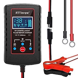 B-Qtech Upgraded 2Amp Car Battery Trickle Charger 6V/12V Smart Fully Automatic 3 Mode Battery Charger Maintainer, Battery Desulfator for Lawn Mower, Motorcycle, Car, Boat, Marine Lead Acid Batteries
