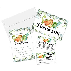Baby Shower Invitation Set, Books For Baby, Thank You, Diaper Raffle, Fill In Invites Cards, Each Design 25 Cards & Envelopes (Total 100 Cards) – (bb016-taozhuang)