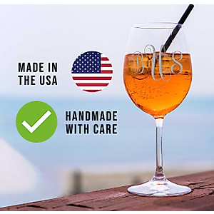 Spotted Dog Company Personalized Etched 16oz Stemmed Wine Glass, Mother's Day Gift, Wife, Gift for Her, Script Monogram