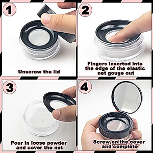 ELANE 2 Pcs Empty Powder Container with Puff,Loose Powder Compact with Mirror And Puff Empty Powder Compact,Makeup Powder Container (pink,black)