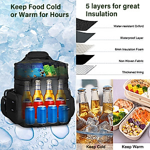 TENKIST Expandable Tactical Lunch Box, Large Insulated Lunch Cooler Bag Heavy Duty Leakproof Lunch Pail for Men Adults Work Office Outdoor Picnic Trips,16L,Black