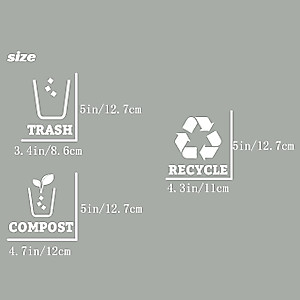 XTRAYXRAY Trash Recycle Compost Stickers Set of 3 Recycle Vinyl Decal Sticker for Trash Can, Compost Bin, Recycle Bin Symbol to Organize Garbage containers or Trash cans (White, 5 Inch)