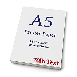 Premium A5 (8.3"x 5.83") Printer Paper - 70lb Text / 28lb Bond (105 gsm) Bright White Paper (250 Sheets)
