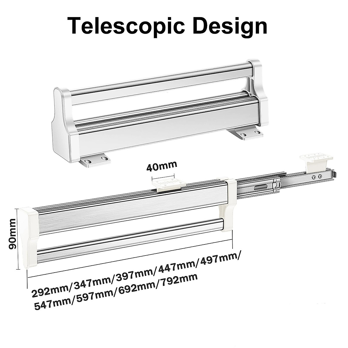 Pull Out Clothes Hanger Rod Adjustable Wardrobe Clothing Rail Hanger Rack Bar for Pants Clothes Stainless Steel (547mm/21.5inch)