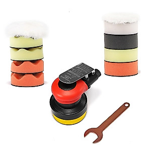 Pneumatic 3" Random Orbital Palm Sander with 10 Polishing Buffing Pads kit