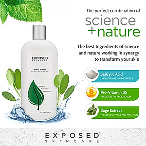 Exposed Skin Care Body Wash - Back and Body Acne Wash with Salicylic Acid and Tea Tree Oil – Exfoliating Bacne Treatment for Clearer, Healthier Skin – Body Cleanser for All Skin Types (12 fl oz)