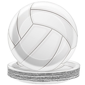 Wiooffen 24pcs Volleyball Party Supplies Paper Plates Set Disposable Tableware Pack Volleyball Party Dessert Plates Sports Birthday Baby Showers Holidays Decorations, 7"