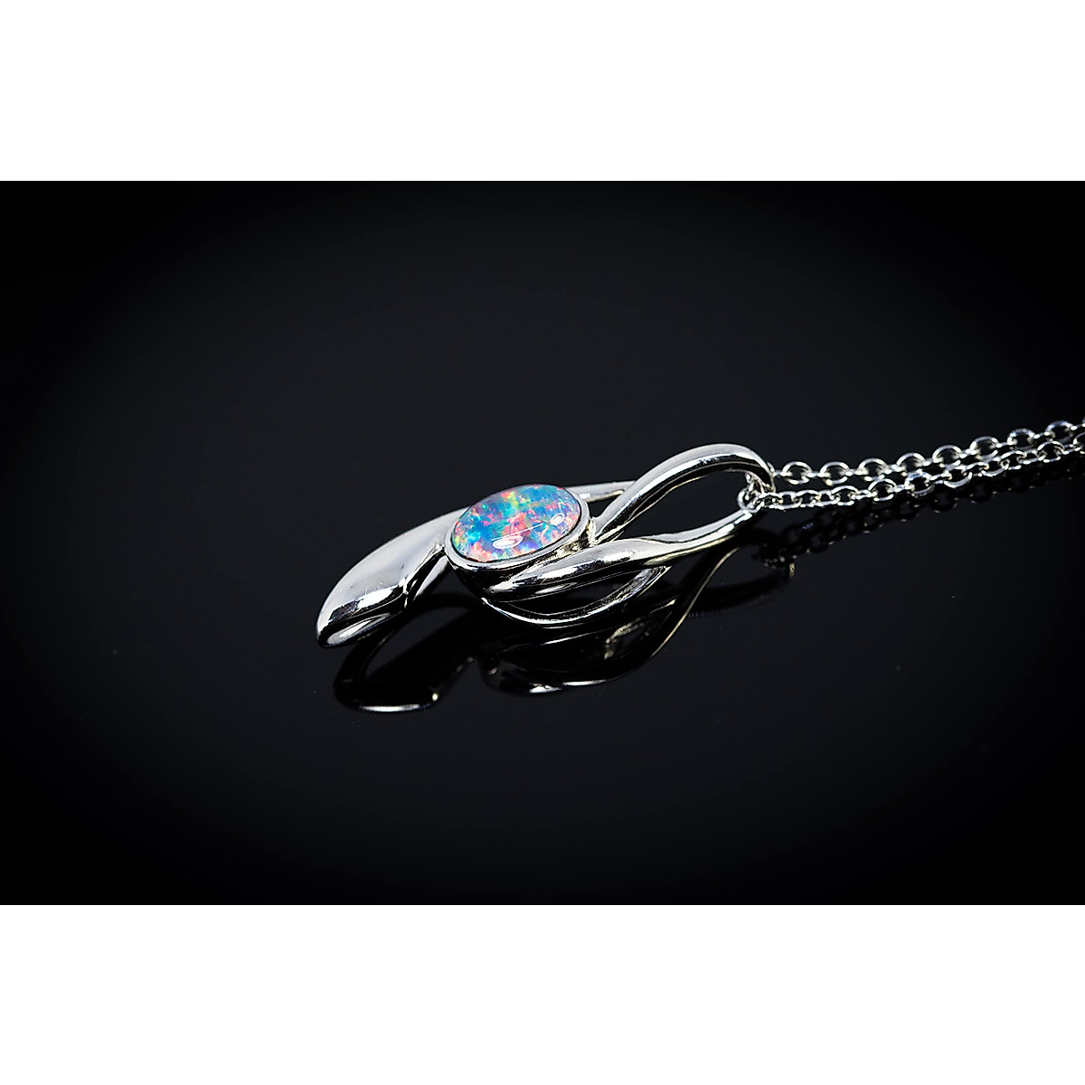 Australian Triplet Opal Necklace - Genuine Australian Triplets Opal Necklace Pendant in Sterling Silver White Gold Plated Women's Jewelry (Multi Color)