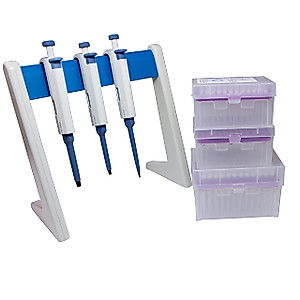 Huwazine Micropipette kit, 0.5-10ul 10-100ul 100-1000ul, Adjustable Single Channel Pipette, 3 Pieces, Pipette Stand, 3 Racks of sterile Pipette Tips (SC Pipettors-3pcs-Set A)