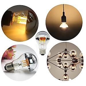 Edearkar A19 Half Chrome Light Bulb 6W Dimmable, E26 Base Daylight White 6000K 60W Equivalent 600lm Decorative Silver Mirror LED Edison Bulb for Indoor Living Room, AC110V, E26 Base, Pack of 4