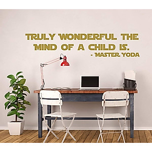 Yoda Child Quote Decal - Star Wars Master Jedi Vinyl Sticker - "Truly Wonderful The Mind Of A Child Is" - Wall Art Decor for Classrooms, Library, Boy's or Girl's Bedroom, Playroom or Nursery