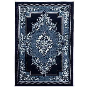 2x4 Small Rug Boho Glamour Thick Plush Oriental Area Rug Traditional Carpet Floral Medallion Rugs for Living Room and Bedroom Floor Navy Blue
