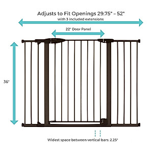 Toddleroo by North States Riverstone Extra Tall & Wide Self-Closing Baby Gate with Door. Pressure Mounted Baby Gates for Doorways, Child Gate Fits Openings 29.75” to 52” Wide. (36" Tall, Graphite)