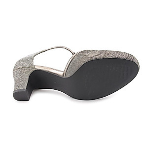 Ros Hommerson Womens Heidi T-Strap Closed Toe Low Heel Comfortable Pump Silver Iridescent Glitter Fabric 9 W US